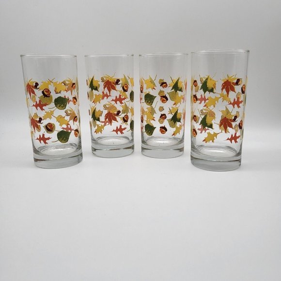 Libbey | Dining | Set Of 4 Libbey Crisa Glasses Tumblers Autumn Leaves ...